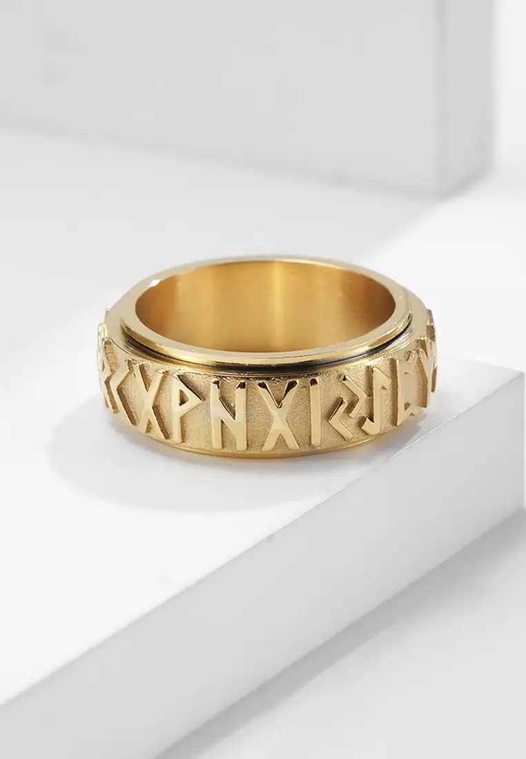 Buy HAPPY FRIDAYS Titanium Steel Rotatable Design Runes Ring JW QF ...