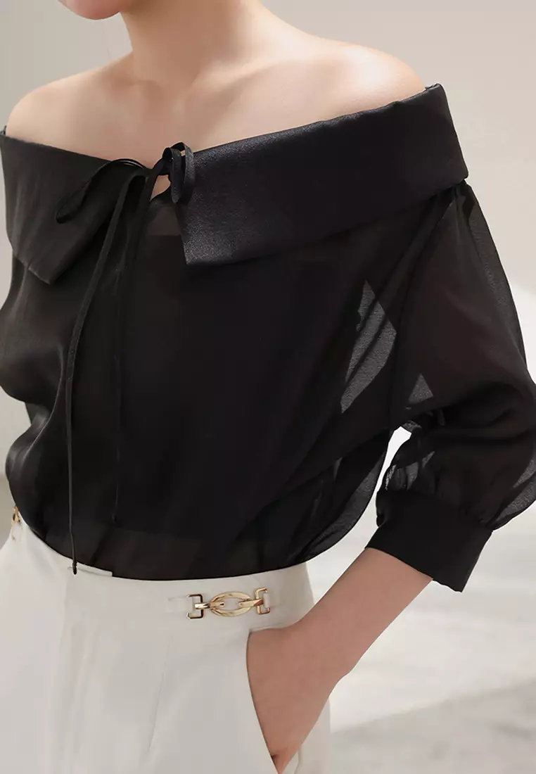 Jual AIR SPACE Sheer Overlay Off Shoulder Blouse Original 2025 | ZALORA ...
