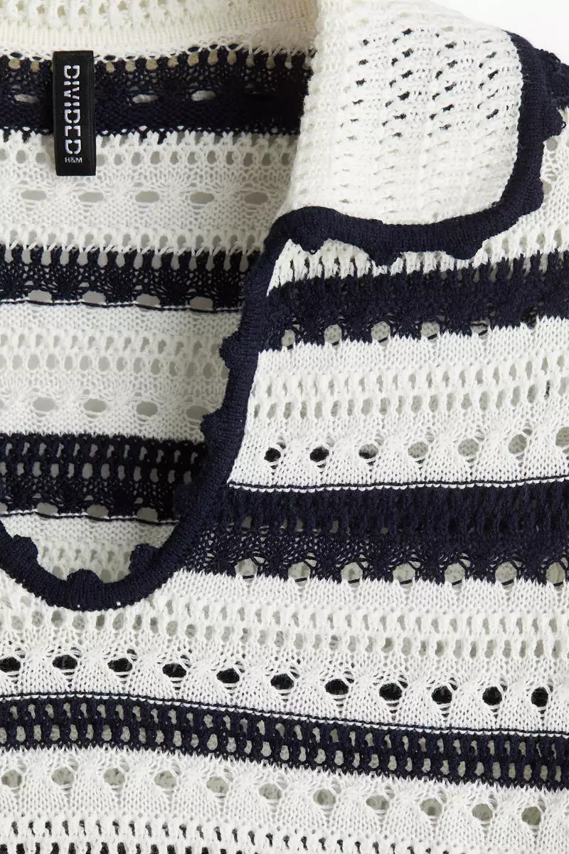 Buy H&M Collared hole-knit top 2025 Online | ZALORA