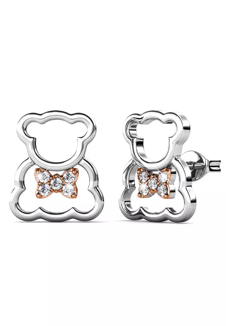 網上選購 Krystal Couture Teddy Bear with Ribbon Dual Tone Stud Earrings Embellished With SWAROVSKI ...
