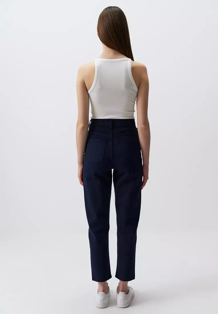 Buy Jimmy Key Jimmy Key Navy Blue High Waist Jean Trousers with Pockets ...