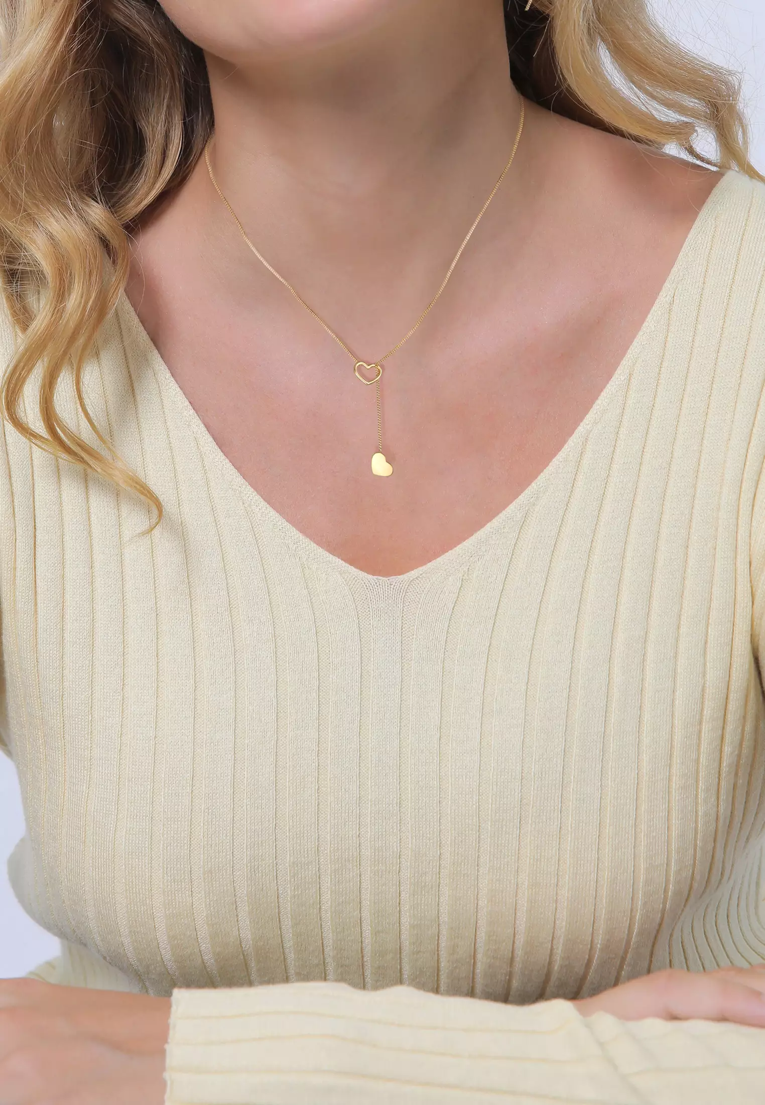 Buy ELLI GERMANY Double Heart Y-Necklace – Gold-Plated Silver 2026 ...