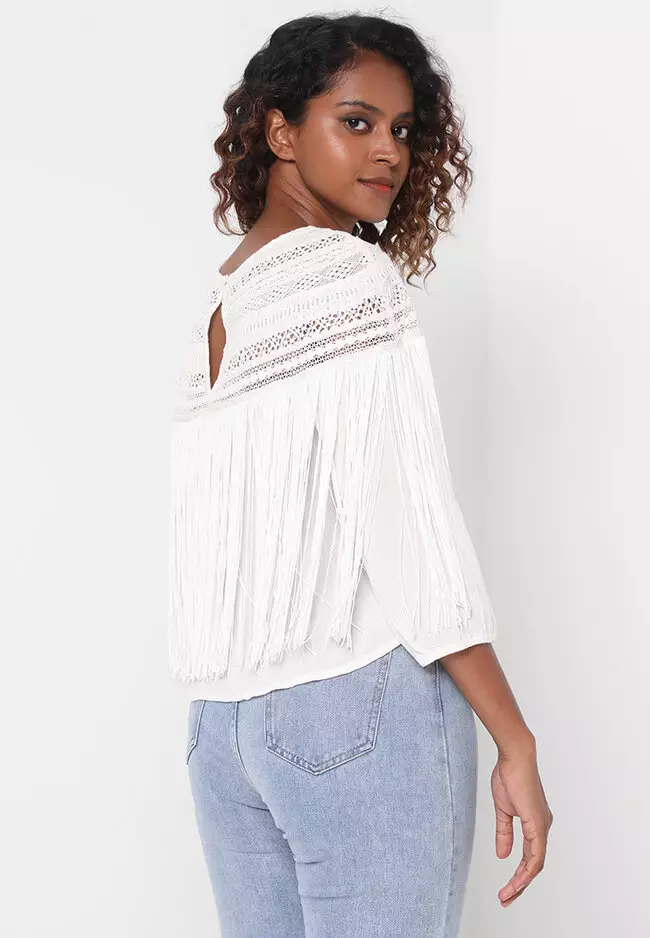 Buy Desigual Boho Fringed Blouse Online | ZALORA Malaysia