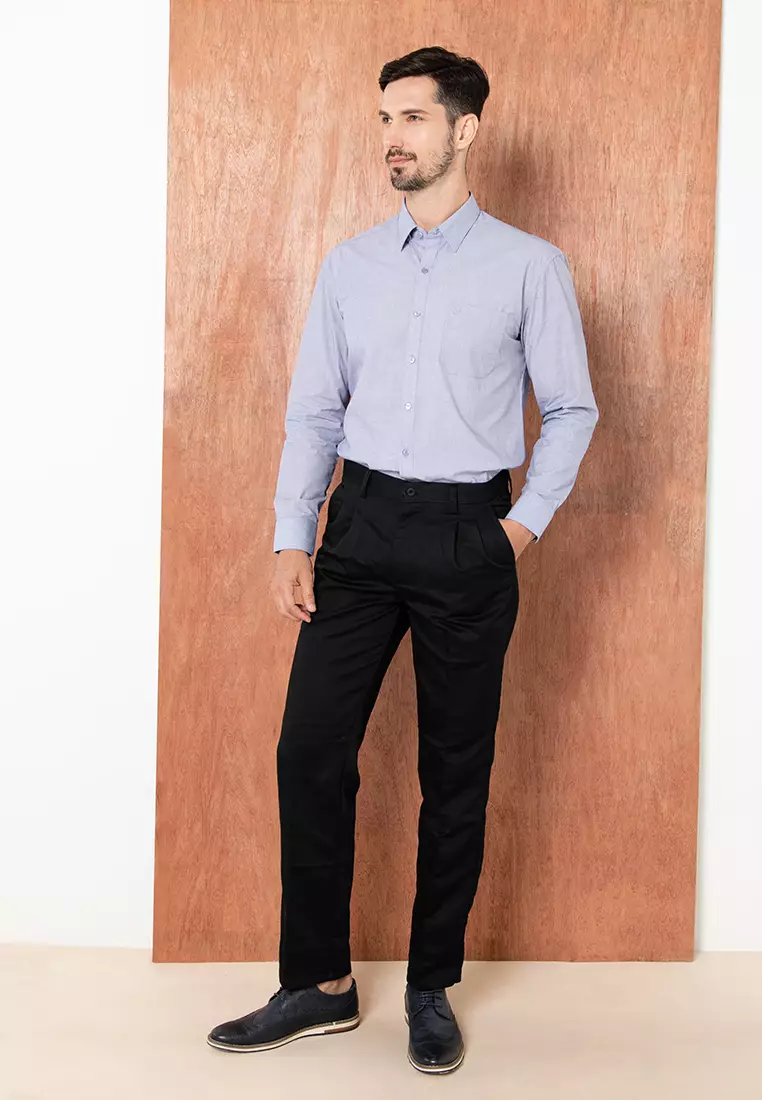 Buy ORLANDO Front Double Pleat Soft Poly Cotton Pants Straight Cut ...