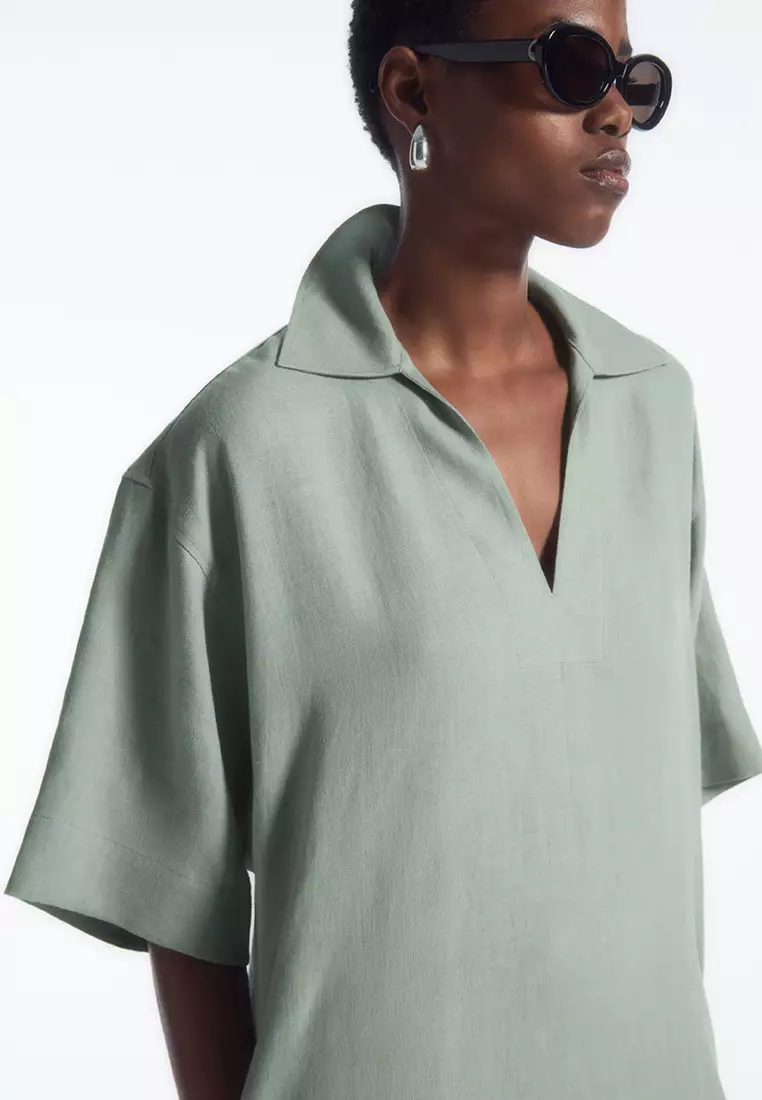 Buy COS Open-Collar Linen Shirt Dress 2025 Online | ZALORA Philippines
