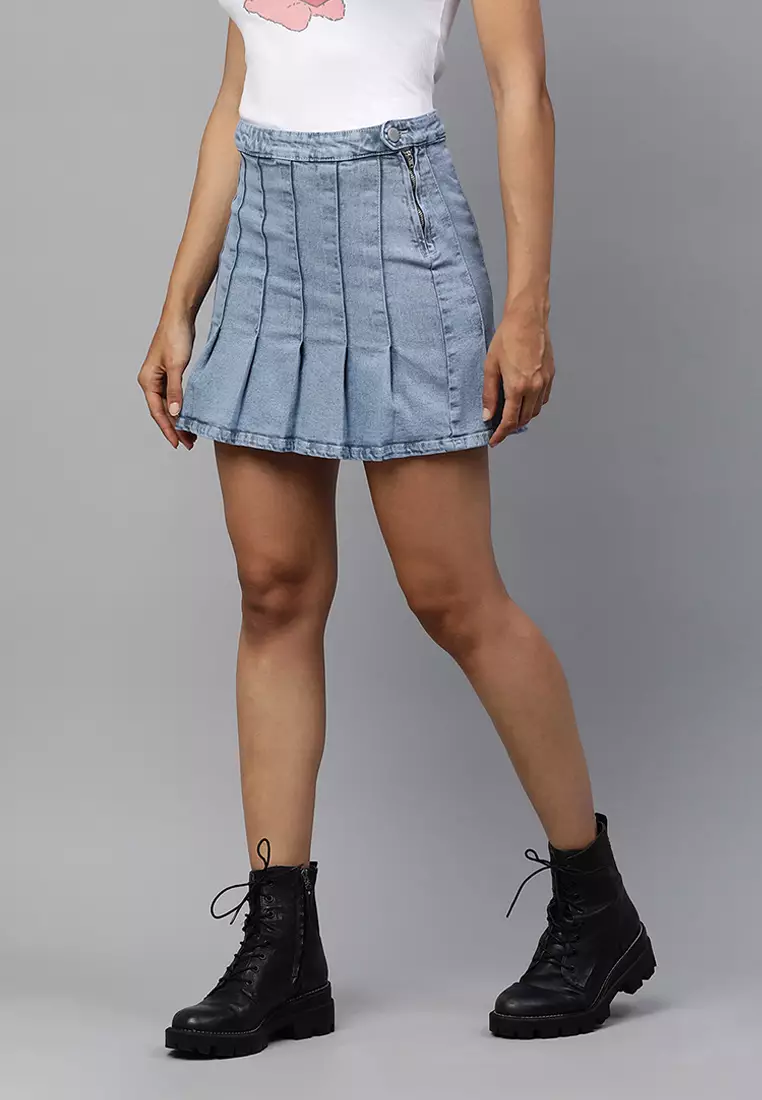 Jual London Rag Rok Mini Denim Lipit Biru Muda Asam Original 2025 ...