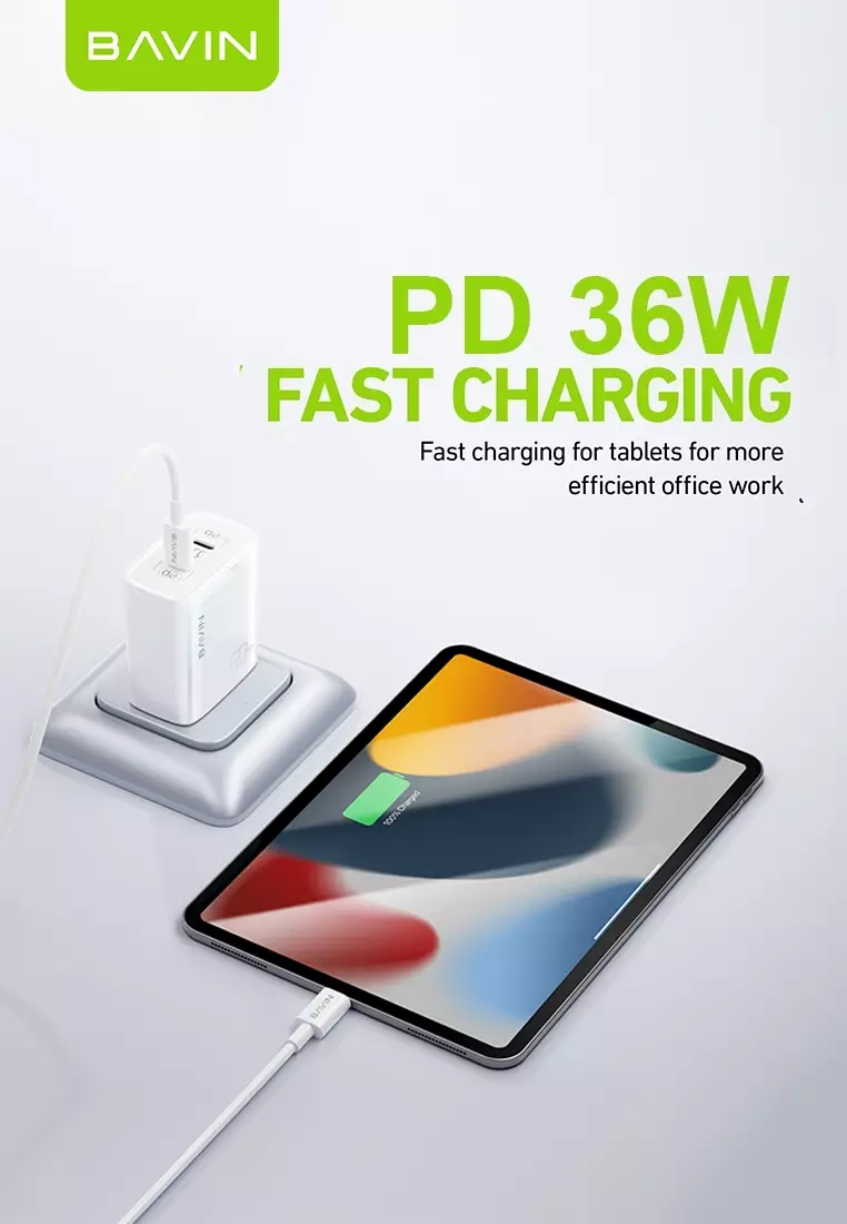 Buy BAVIN PC909 36 W Dual Port Fast Charging Charger Adaptor Type-C Port + Type-C Port QC 3.0 ...