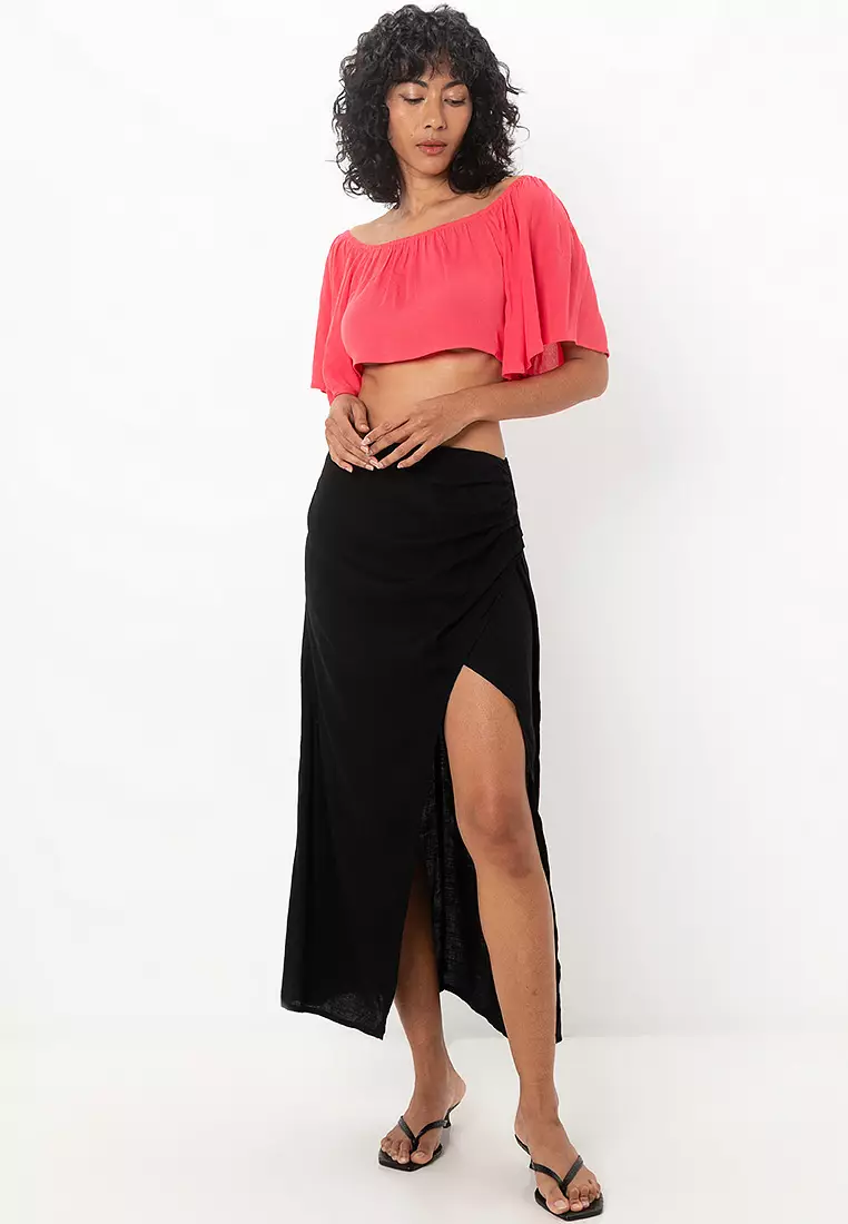 Buy ASOS Design Petite Floaty Bow Back Co-Ord Beach Crop Top 2025 ...