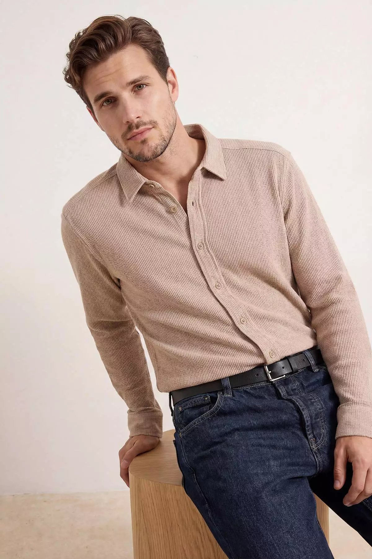 Buy Trendyol Stone Regular Fit Fit Waffle Textured Seasonal Men'S Woven ...