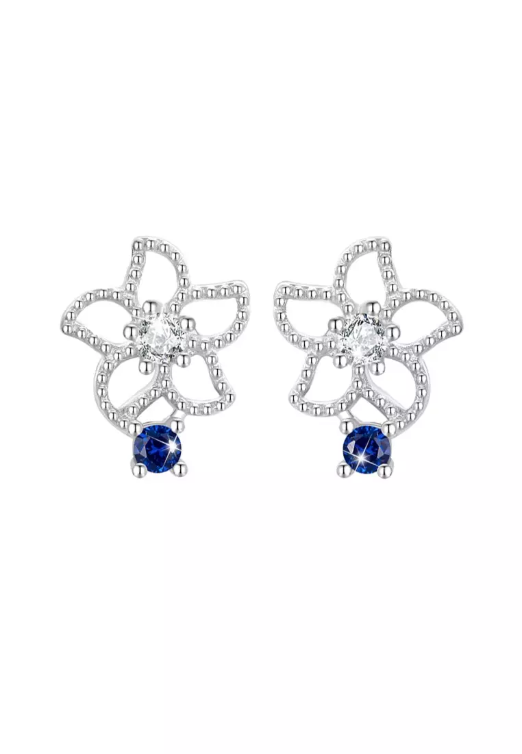Buy 925 Signature Solid Silver Mono Blue Flower Earrings Online ...