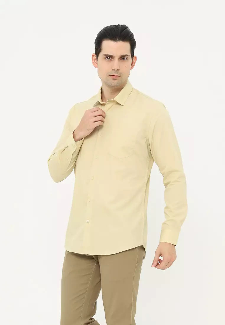 Jual Maginot MAGINOT Kemeja Pria Basic Polos Panjang CREAM Original ...