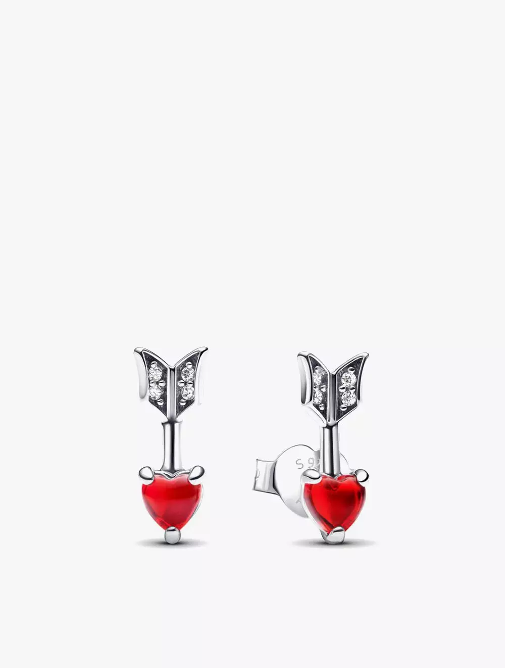 Jual PANDORA Heart arrow sterling silver stud earrings with red Murano ...