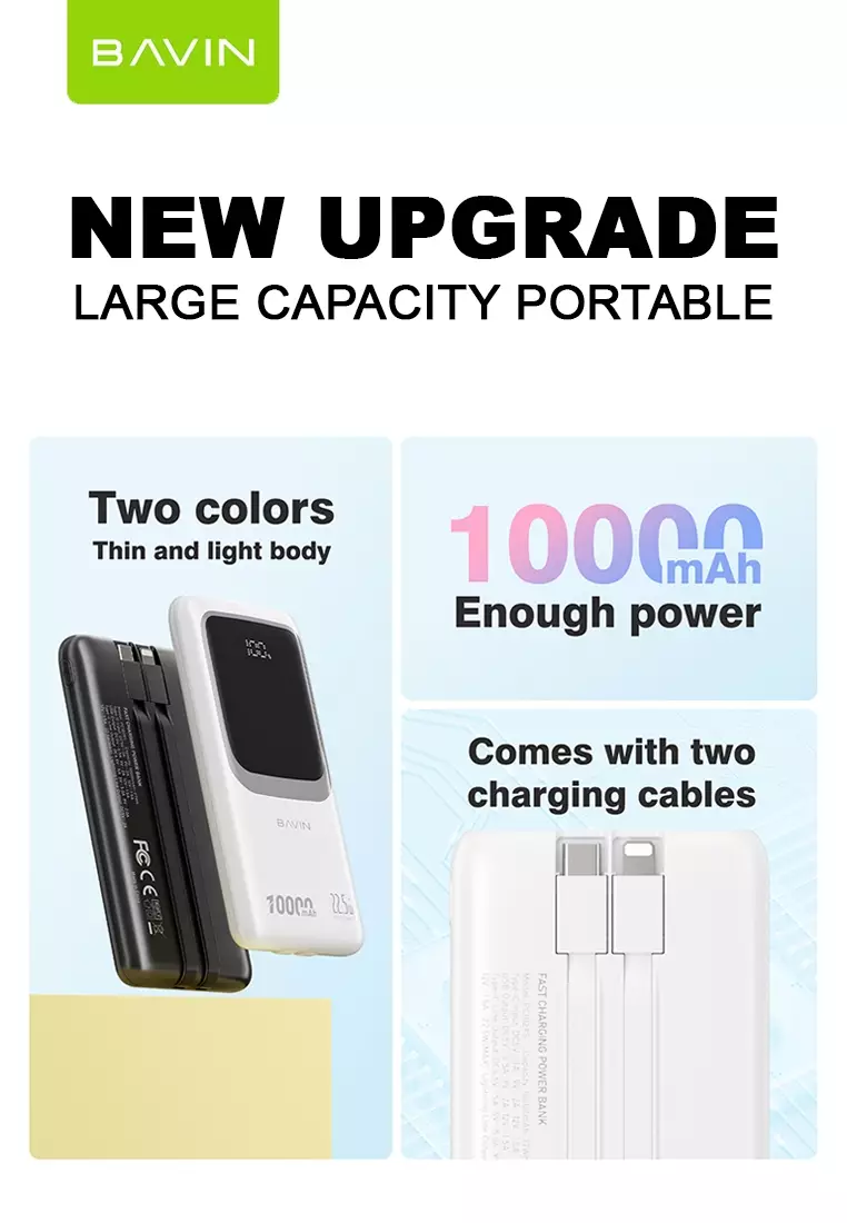 Buy BAVIN PC1029 Fast Charging 10000mAh Power Bank 22.5W Built In Cable 2025 Online | ZALORA ...