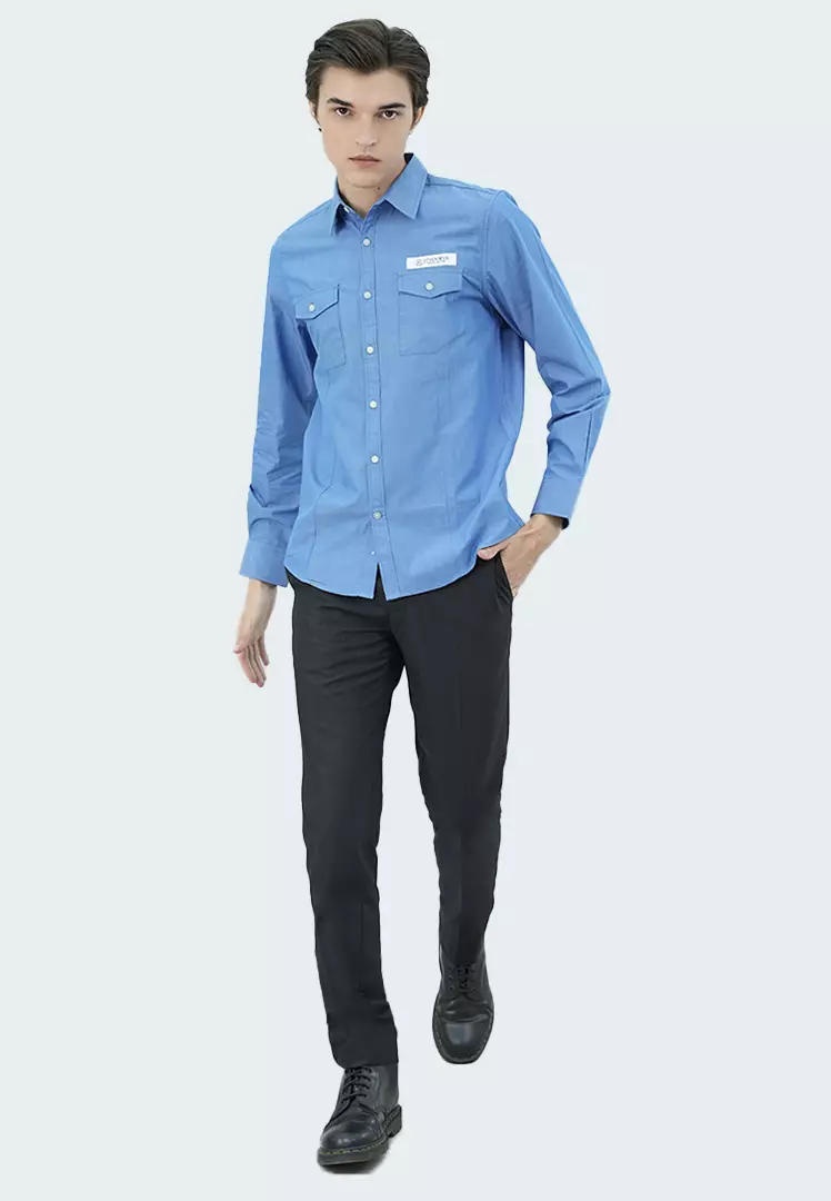 Jual Johnwin Johnwin - Slim Fit - Casual - Biru - Lengan Panjang - ASH ...