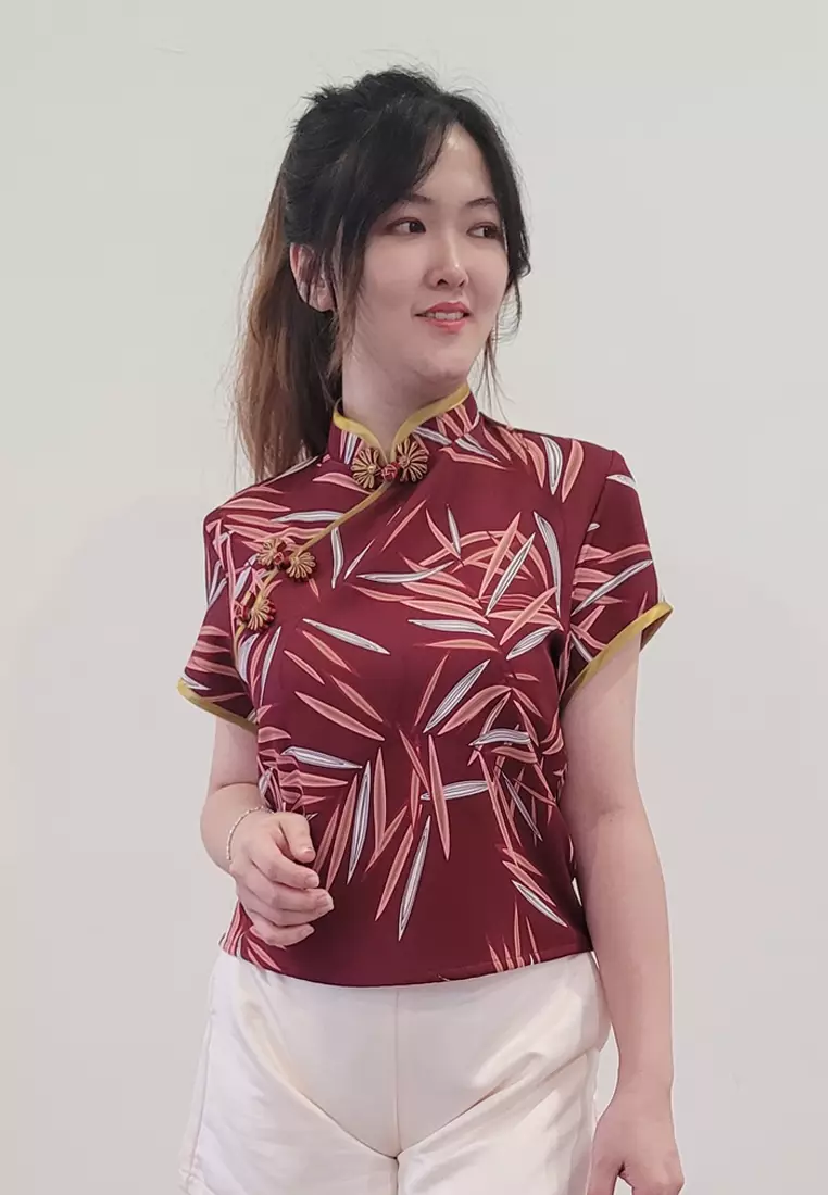 Buy TANG TANG Ivory Cheongsam Top in Red Leaf Printed Online | ZALORA ...