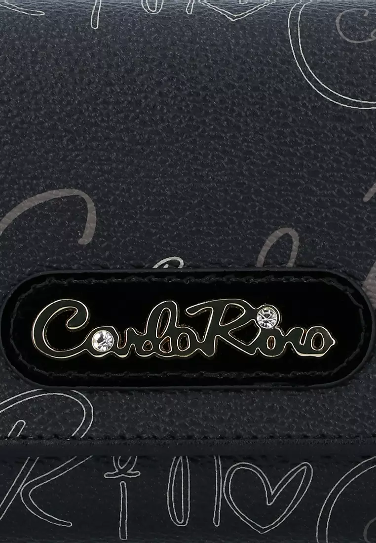 Buy Carlo Rino Black Calligraphy Monogram 3-fold Long Wallet Online ...