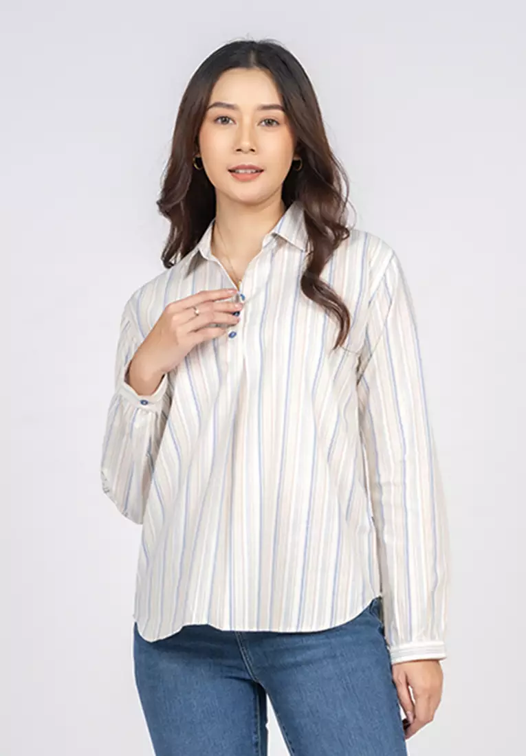 Jual C2 Outfitters C2 Floela Blue Basic Blouse Wanita Original 2025 | ZALORA Indonesia