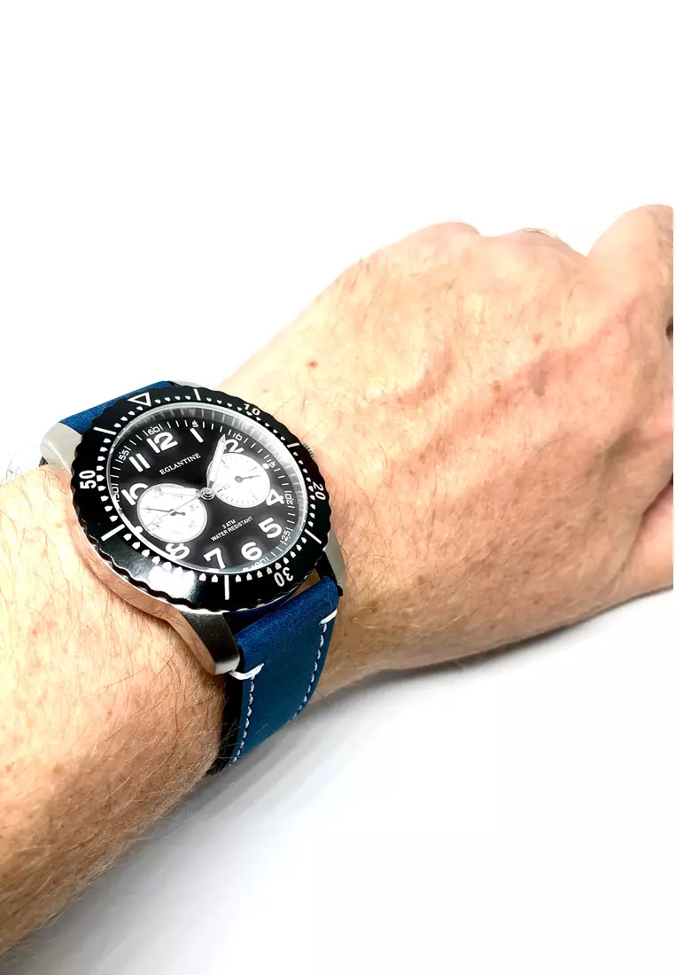 Buy EGLANTINE Terrenz Unisex Steel Quartz Watch Black Dial on Dark Blue ...