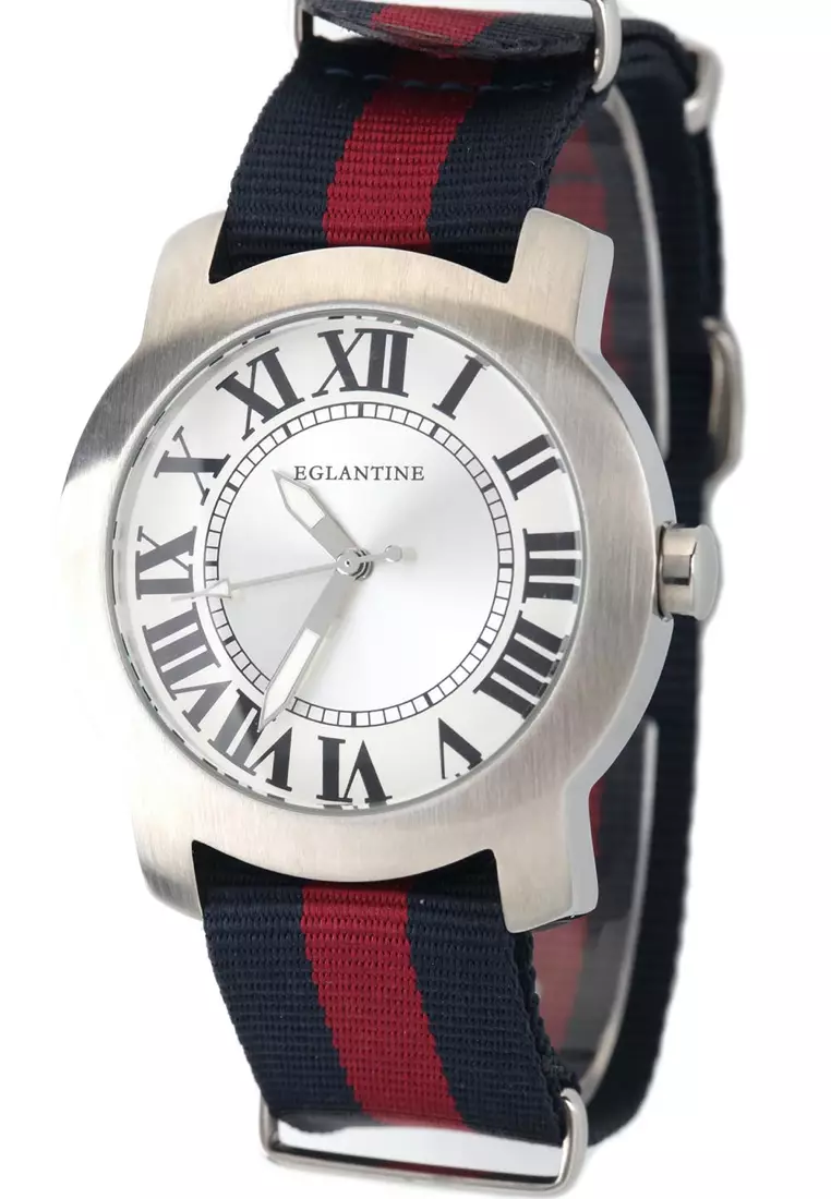 Buy EGLANTINE Emile Unisex Steel Quartz Watch on Navy Blue/Red NATO ...