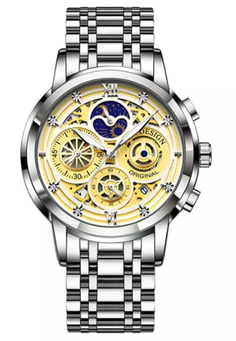 Buy LIGE Chronograph Unisex Stainless Steel Quartz Watch, Gilded color ...