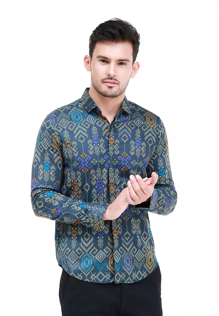 Jual Hamlin Dwan Kemeja Batik Pria Tribe Atasan Formal Longsleeve Shirt ...