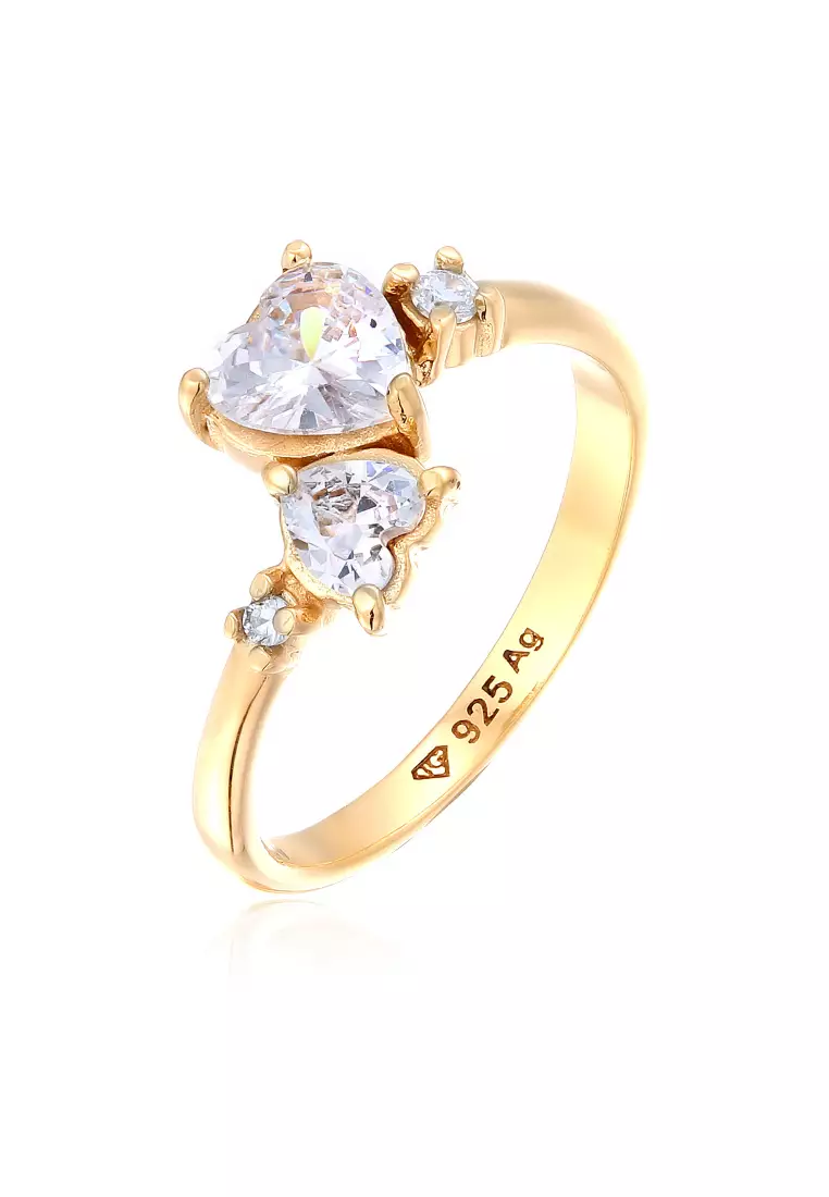 Buy ELLI GERMANY Crystal Heart Duo Ring – Gold-Plated Silver 2026 ...