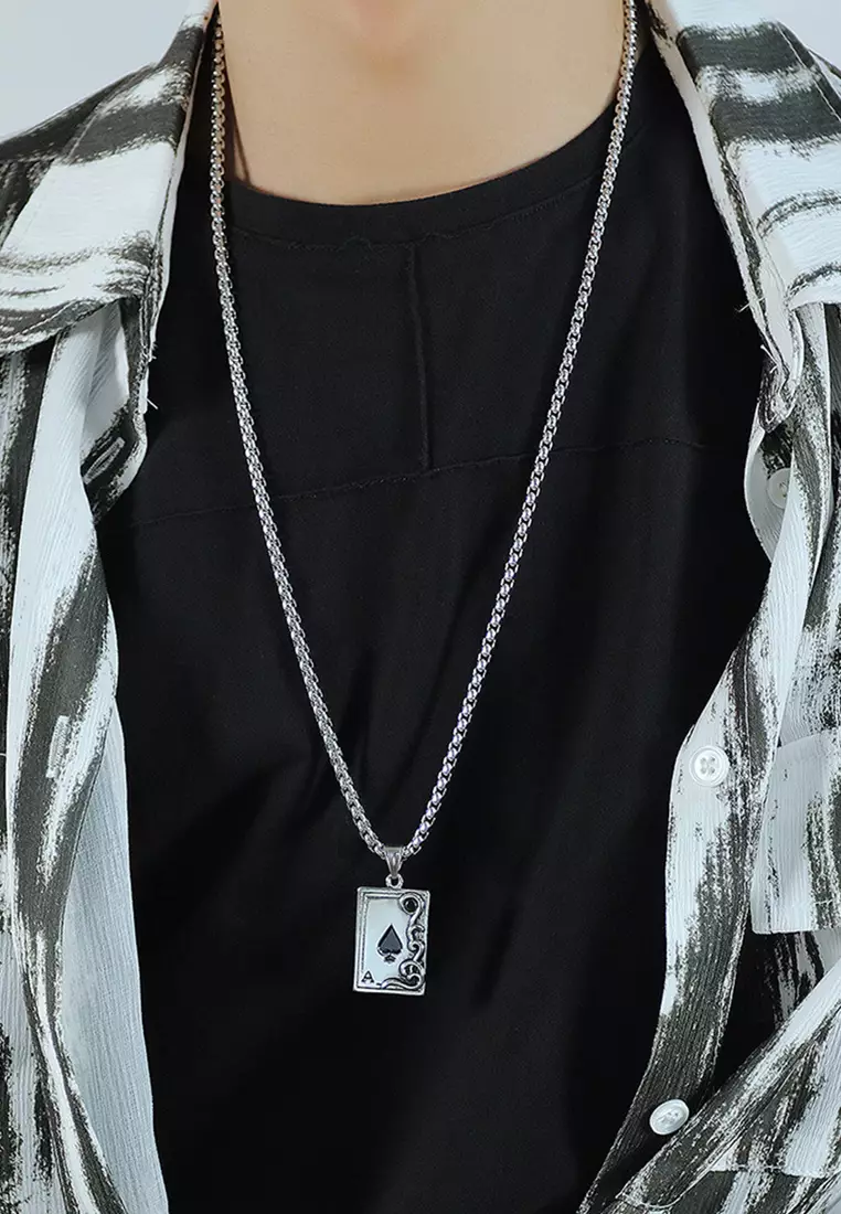 HAPPY FRIDAYS Titanium Steel Ace of Spades Pendant Necklace JW OK-1940 ...