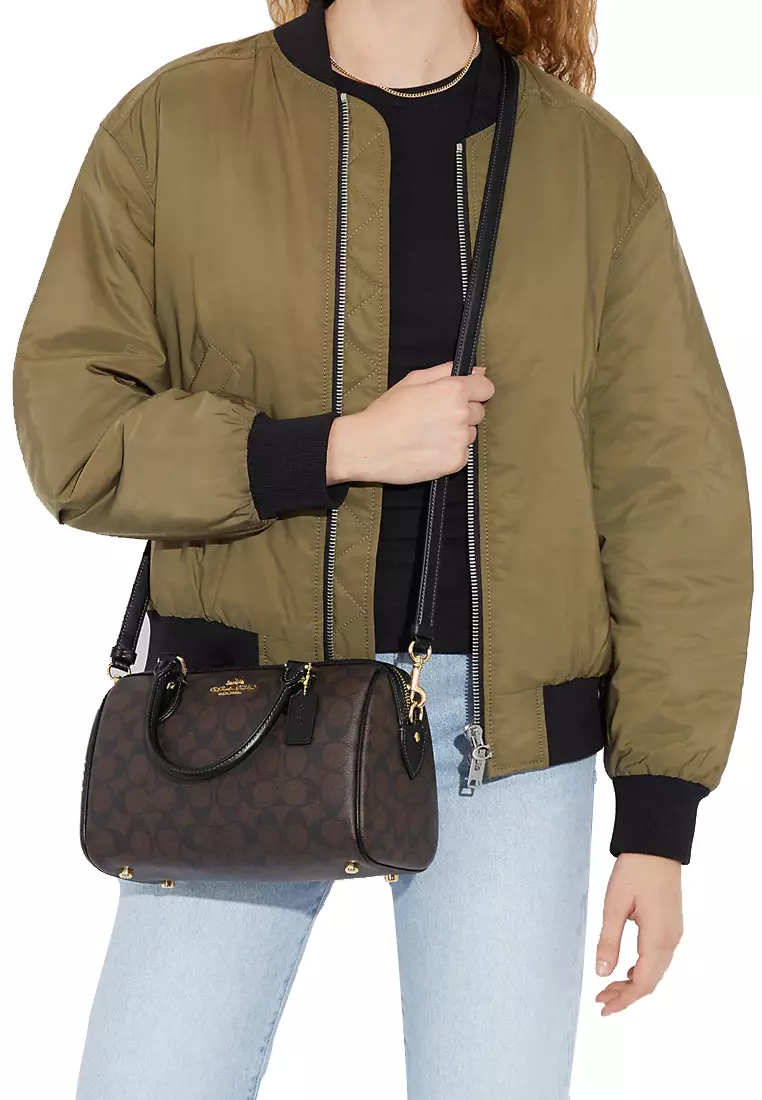 Buy COACH Coach Rowan Satchel Bag In Signature Canvas in Brown/ Black ...