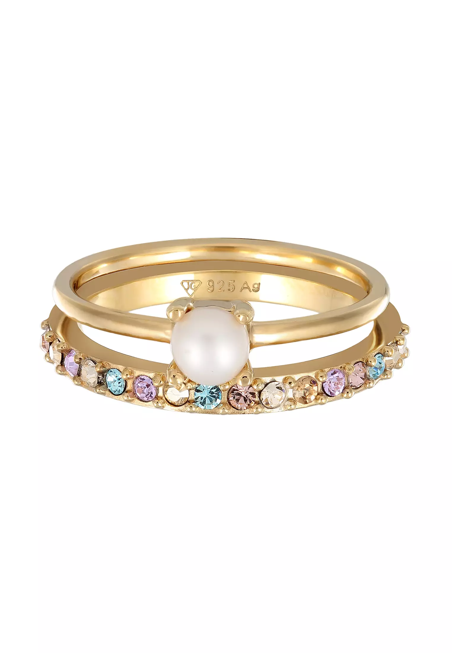 Buy ELLI GERMANY Swarovski® Crystal Pearl Ring Set – Gold-Plated Silver ...