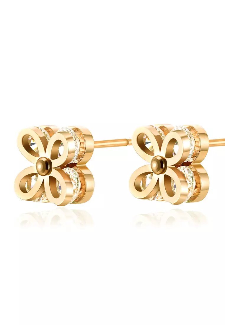 Buy CELOVIS Cleo Four Leaf Clover Flower Petal with Cubic Zirconia Stud Earring in Gold Online ...