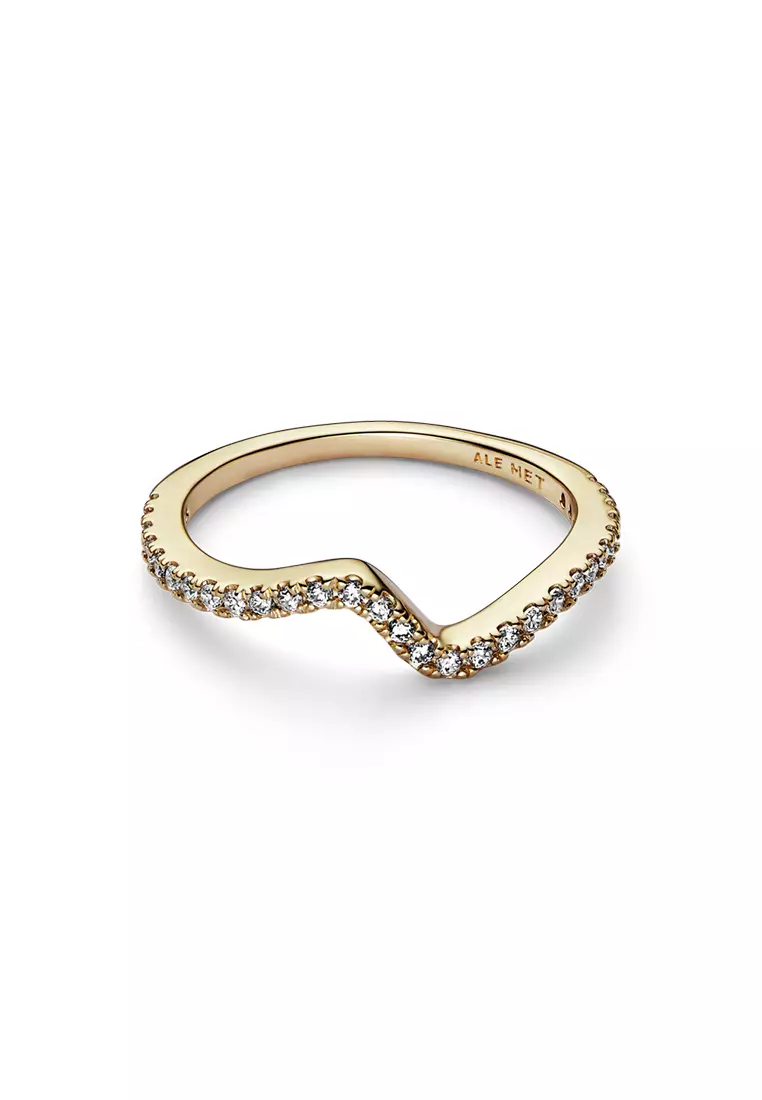 Buy PANDORA Pandora 14K Gold Plated Sparkling Wave Ring Online | ZALORA ...