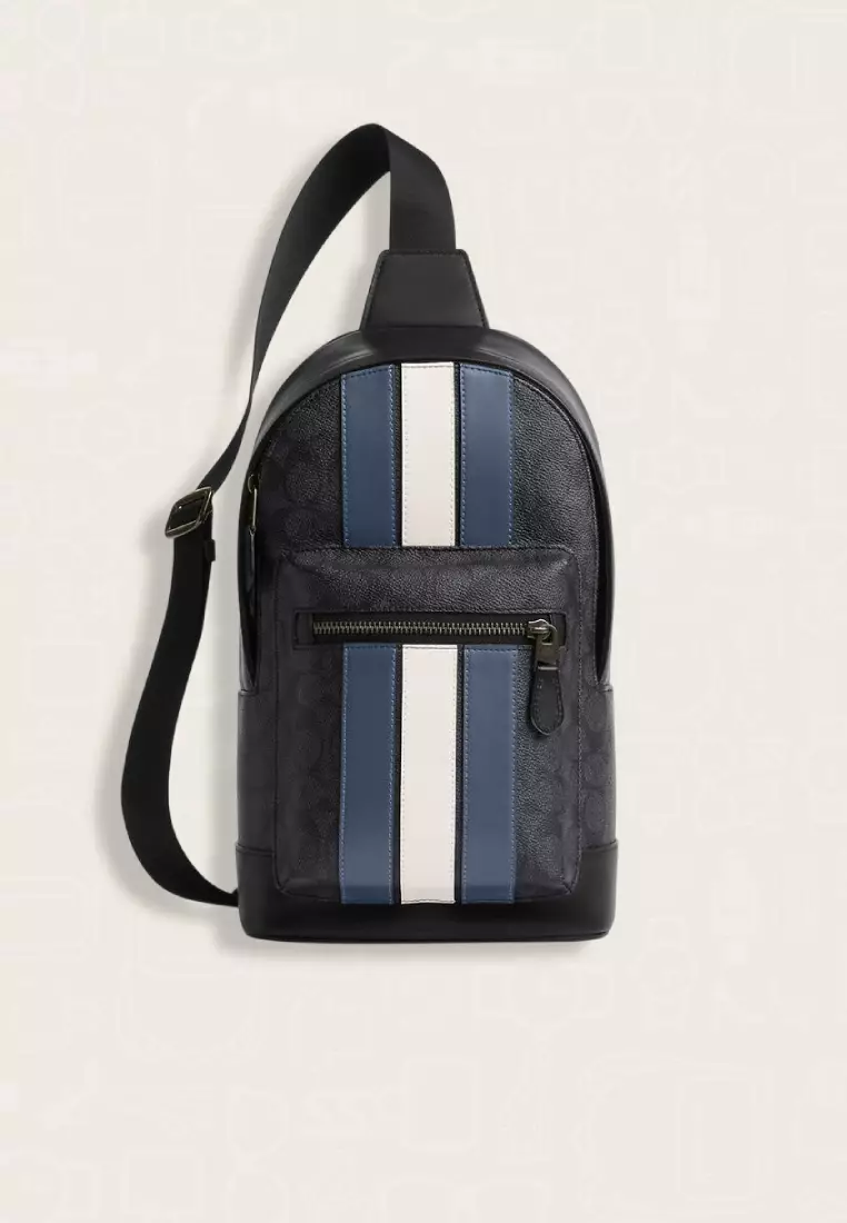 Jual COACH Coach West Pack In Signature Canvas With Varsity Stripe ...