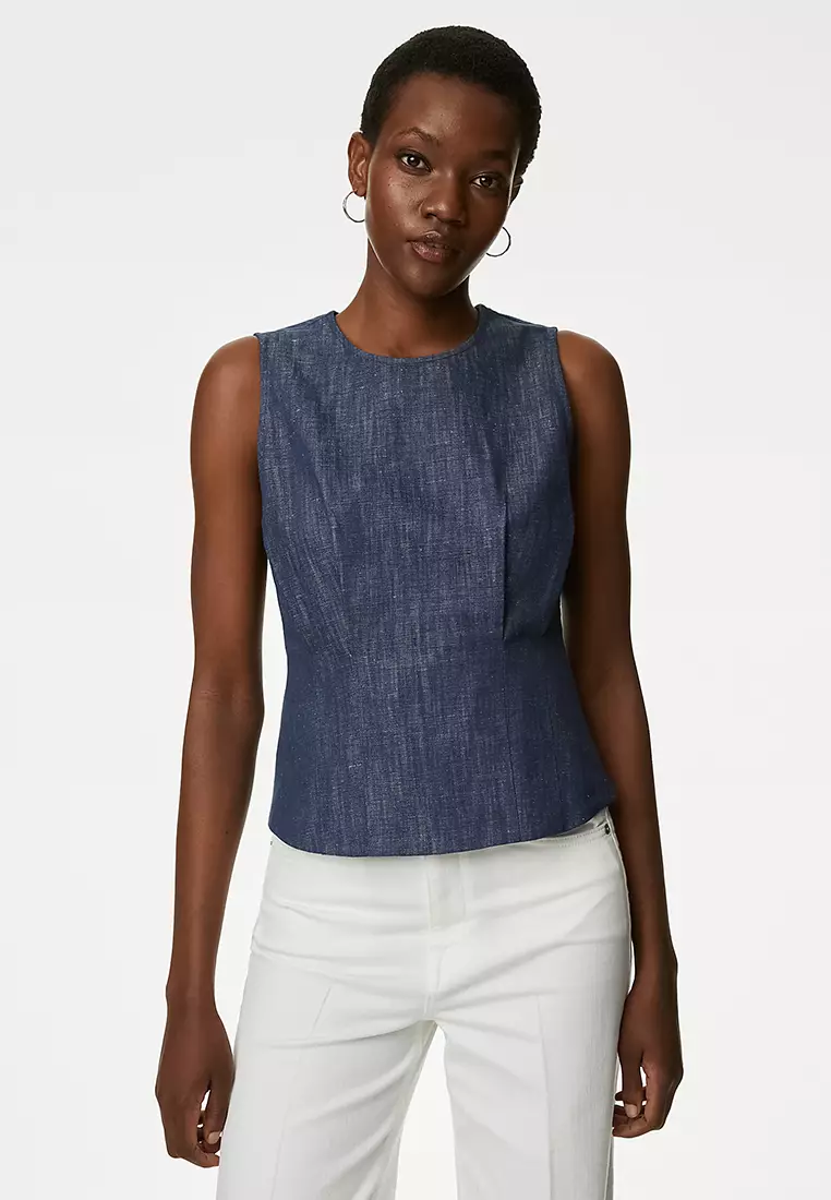 Jual Marks & Spencer Denim Round Neck Blouse Original 2025 | ZALORA ...