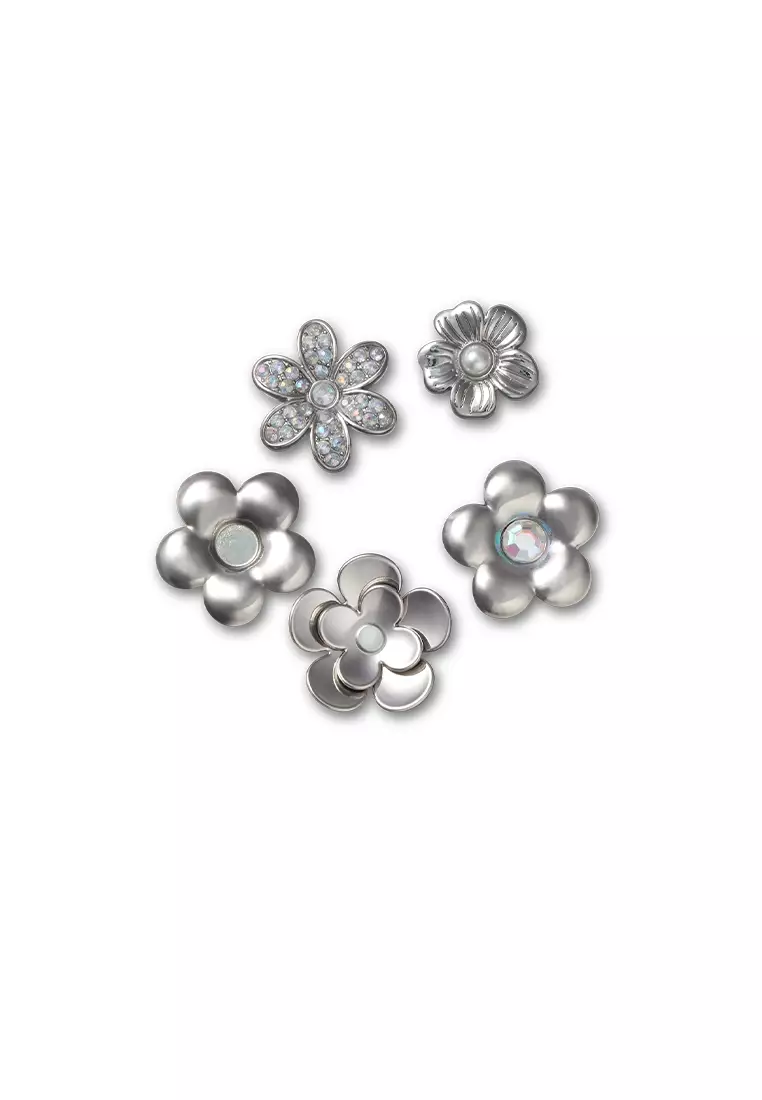Buy Crocs Jibbitz™ Charm Monochrome Silver Flowers Pack 2026 Online ...