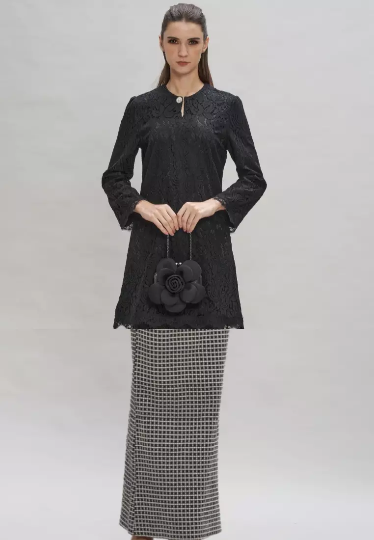 Buy Loveaisyah Black Lace Modern Baju Kurung with Checkered Embroidery ...