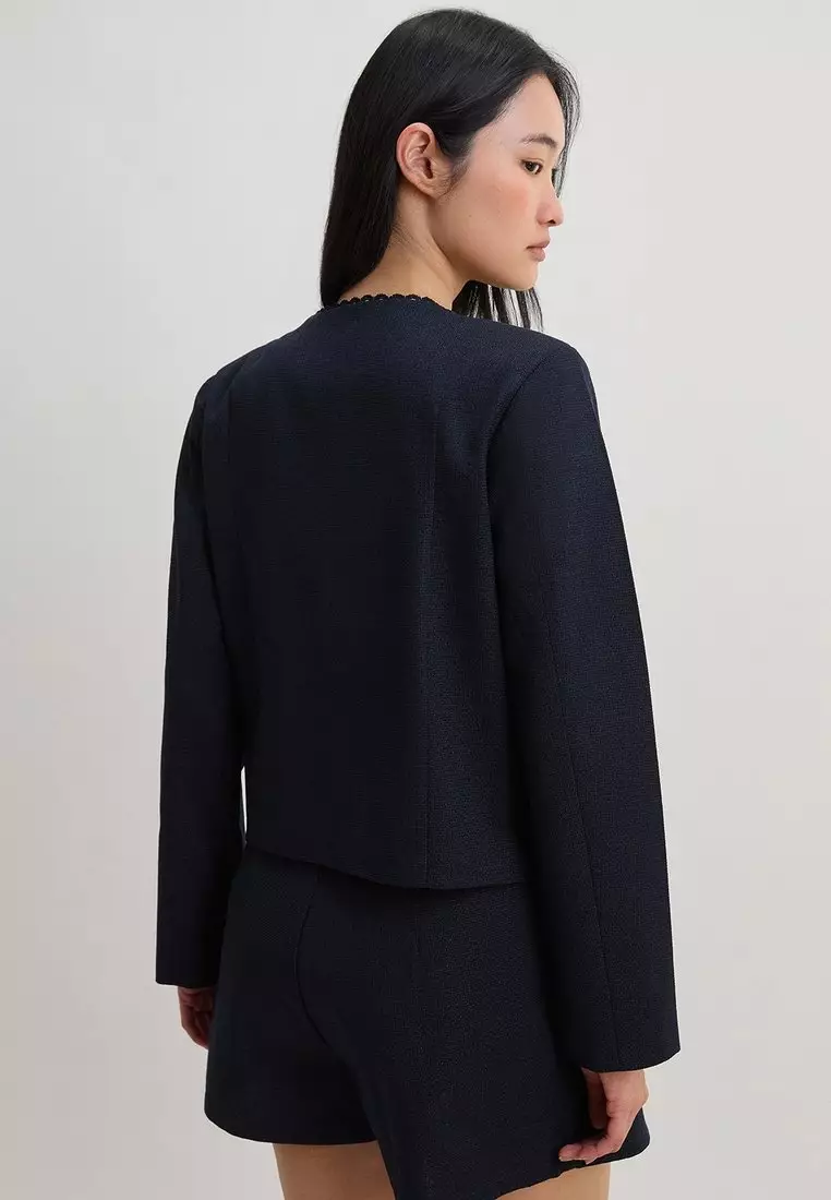 Buy Pomelo Tweed Jacket - Navy 2026 Online | ZALORA