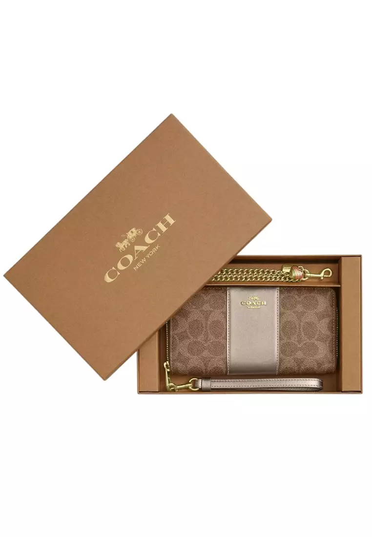 Buy Coach Boxed Long Zip Around Wallet Signature Canvas - Tan/Light ...