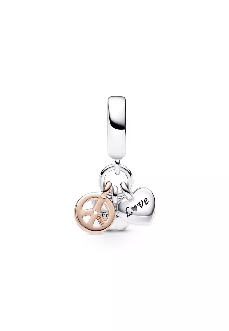 Buy PANDORA Pandora Two-Tone Rainbow Heart, Butterfly & Peace Triple ...