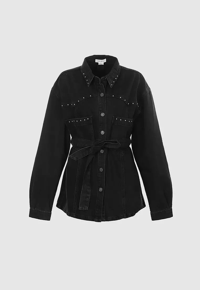 Buy URBAN REVIVO Rivet Belted Denim Shirt 2025 Online | ZALORA Philippines
