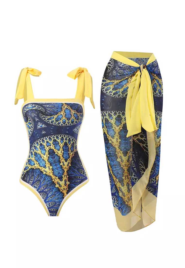 ZITIQUE Two-Piece Set - One-Piece Spa Swimsuit With Chiffon Cover Up ...