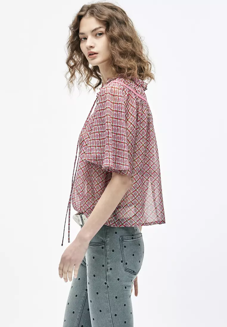 Buy iROO All Over Floral Print Flare Sleeve Top 2025 Online | ZALORA