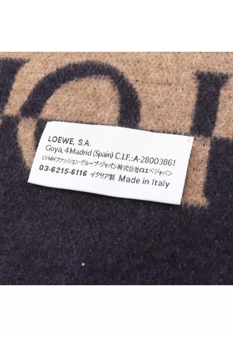Buy Loewe Pre-Loved LOEWE logo Scarf wool cashmere Dark navy Brown 2026 ...