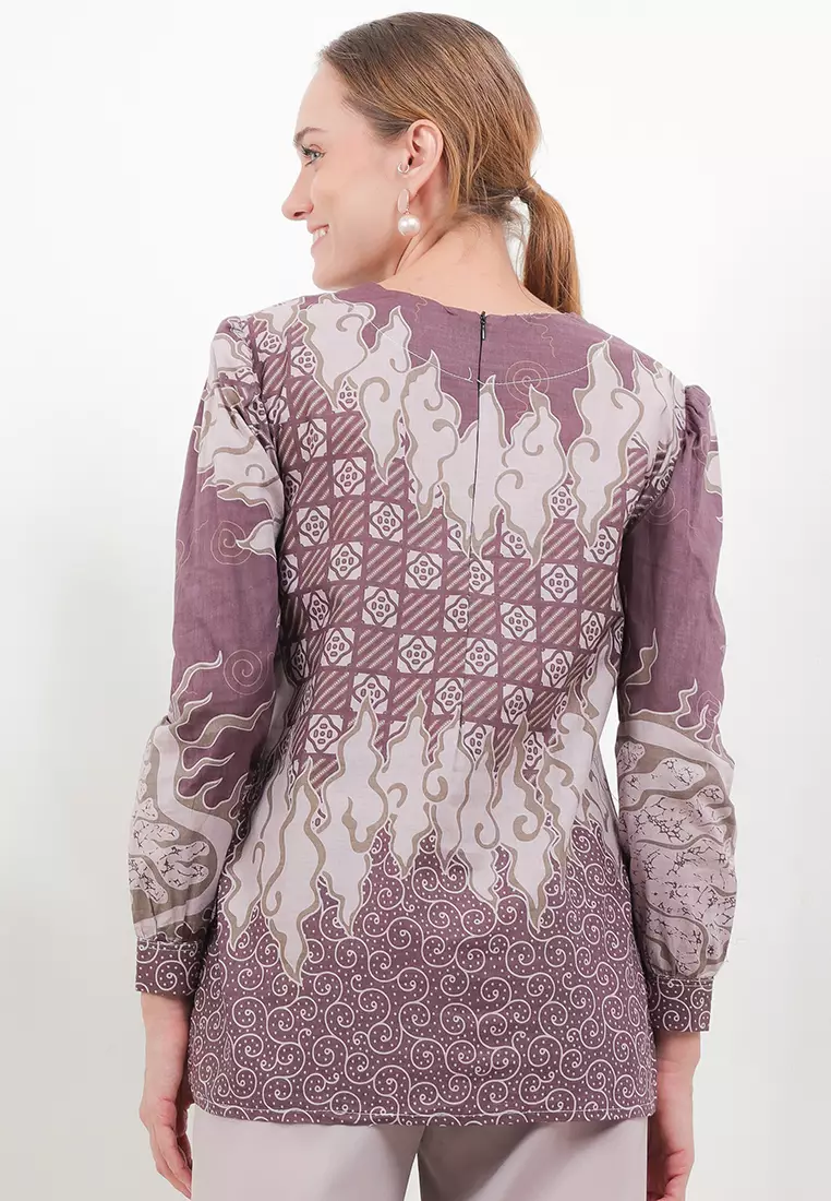 Jual Elshanum Batik Seroja Blouse Batik Premium Wanita Casual Modern ...