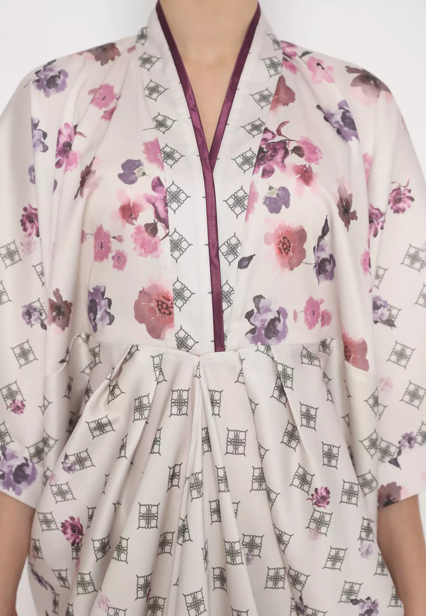Jual Kimore Studio KIMORE - Kaftan V-Neck -Floral White-Pink Original ...