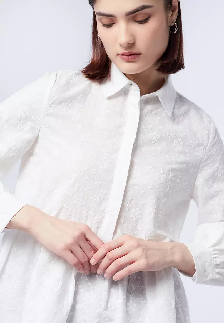 Jual Executive Peplum Eyelet Long Sleeve Blouse Original 2025 | ZALORA Indonesia