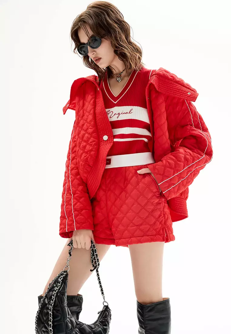 Buy iROO Red Knit Vest With Contrast Stripe 2025 Online | ZALORA