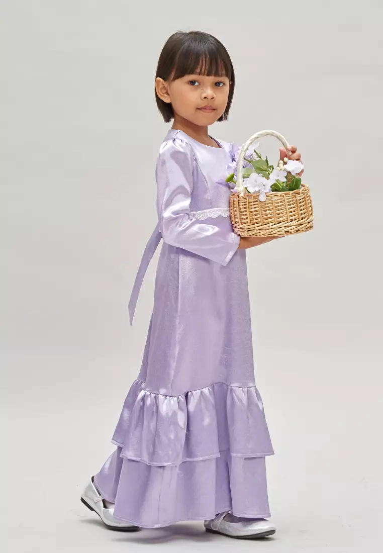 Buy Loveaisyah Girl Lilac Dress with Flower Brooch Baju Hari Raya ...