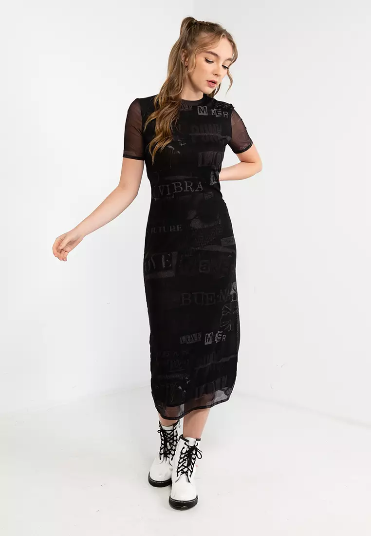 Buy Desigual Message Mesh Dress 2025 Online | ZALORA