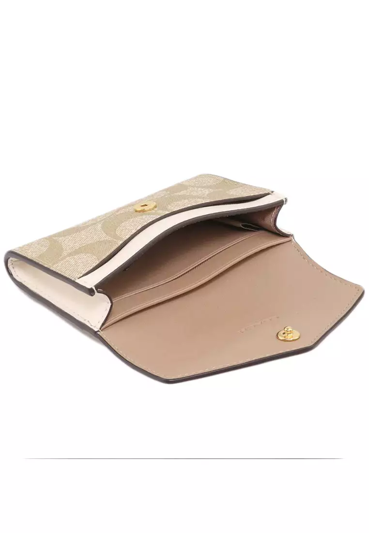 Coach Flap Card Case In Signature Canvas - Sand White 2025 | Buy Coach ...