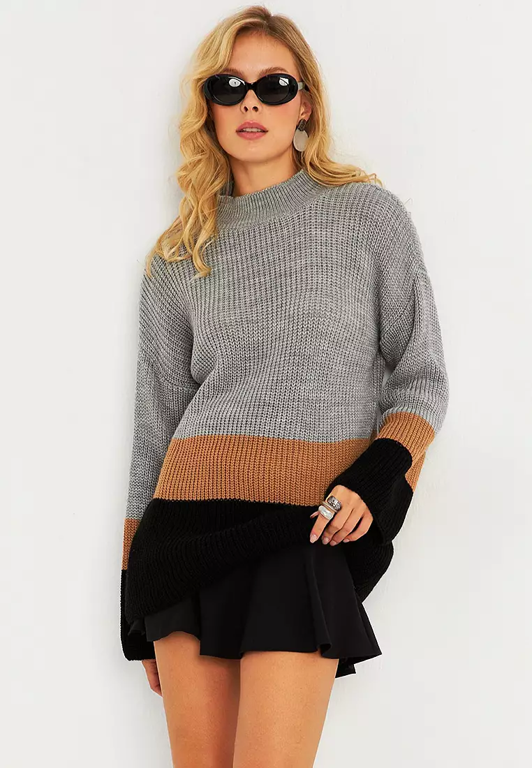 Buy Cool & Sexy Grey Color Block Sweater 2025 Online | ZALORA